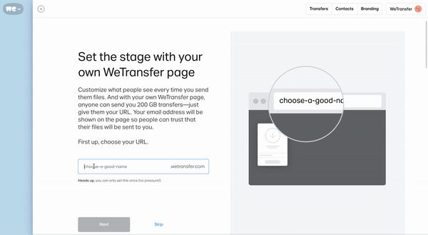 How to claim or change your custom WeTransfer URL – WeTransfer Support