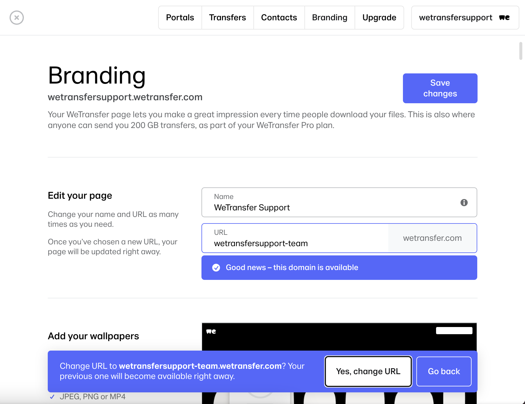 How to claim or change your custom WeTransfer URL – WeTransfer Support
